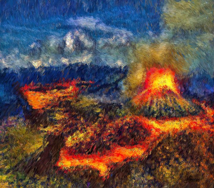 The erupting volcano - Arts - Paintings & Prints, Landscapes & Nature ...