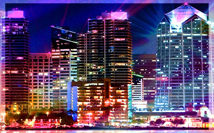 Building at night with lights - Lanjee - Paintings & Prints, Buildings ...