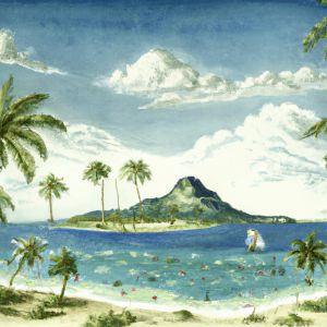 Tropical Getaway Island Watercolor - Tropical Lucid Gallery - Digital ...