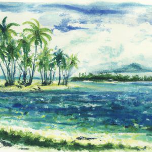Tropical Getaway Island Watercolor - Tropical Lucid Gallery - Digital ...