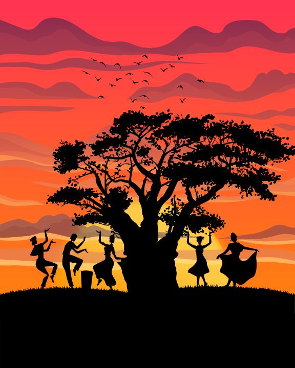 African Tribe Dancing At Sunset - Krys Skylar - Paintings & Prints ...