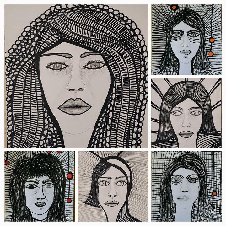 Women faces original painter israel - Mirit Ben-Nun - Drawings ...