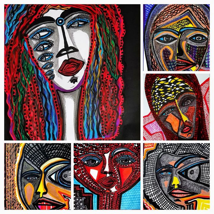 Faces collage expressive art Israel - Mirit Ben-Nun - Drawings ...