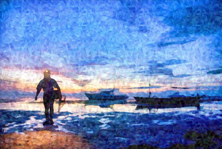 Sunrise Sanur and Shrimp Catcher - BASIYO - Paintings & Prints ...