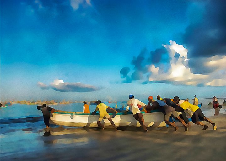 Morning Blue Sky on Kedonganan Beach - BASIYO - Paintings & Prints ...