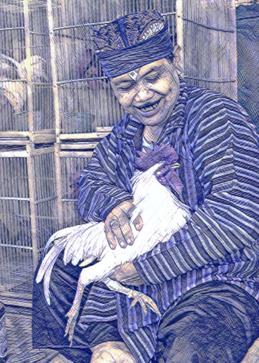 Javanese Man with his Rooster - BASIYO - Paintings & Prints, People ...