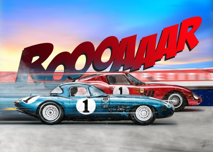 Ferrari 250GTO vs Jaguar E-Type - Theodor Decker - Paintings & Prints ...