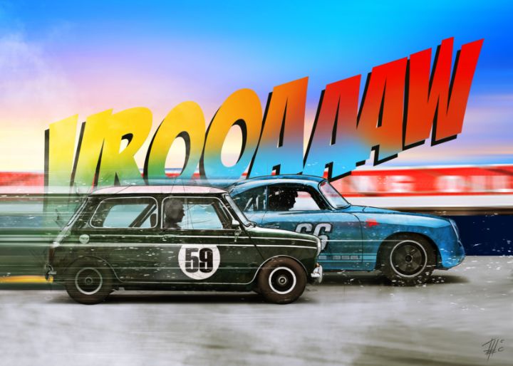 Mini Cooper vs Porsche 356 - Theodor Decker - Paintings & Prints ...