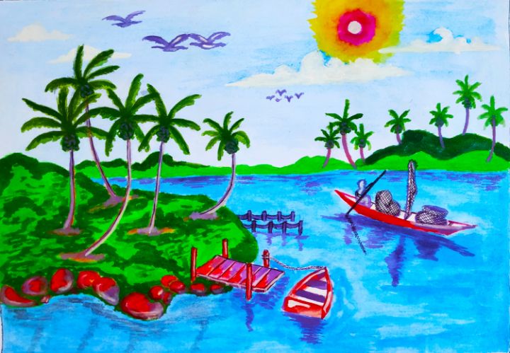 A Village life of Kerala - KISHORE BISHOI - Paintings & Prints, Ethnic ...