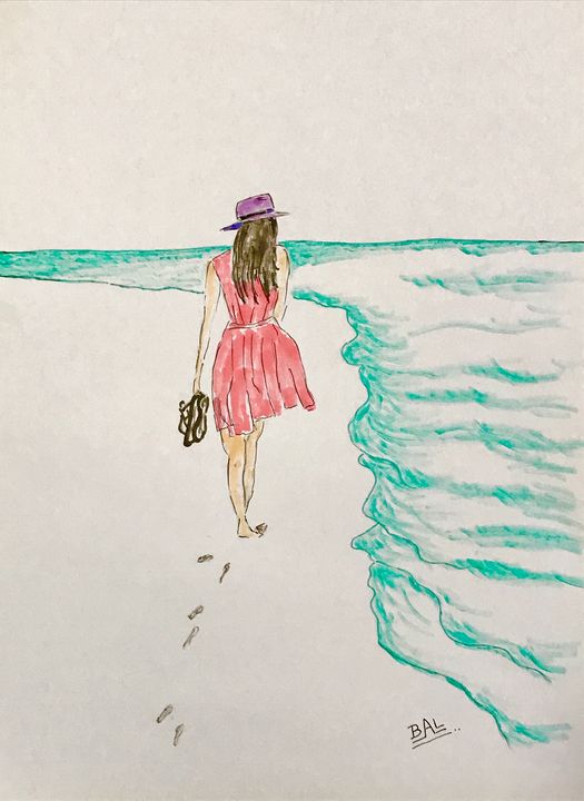 Beach Walk- 2 - BAL - Drawings & Illustration, People & Figures, Female ...