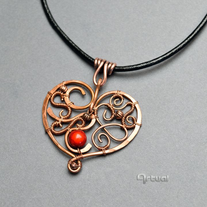 Wire heart pendant with red bead - Aniko Hencz art - Jewelry, Pendants ...
