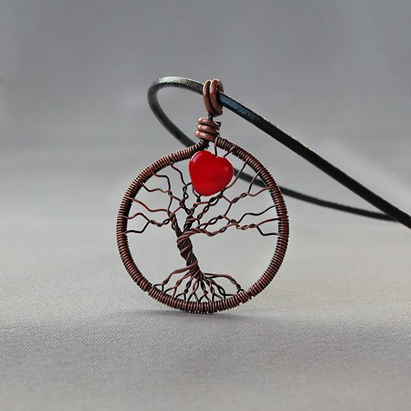 Tree of life pendant with red heart - Aniko Hencz art - Jewelry ...