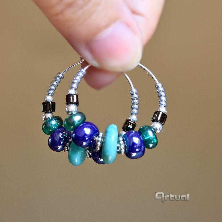 Blue Beaded Hoop Earrings Aniko Hencz Art Jewelry Earrings ArtPal blue-beaded-hoop-earrings-aniko-hencz-art-jewelry-earrings-artpal