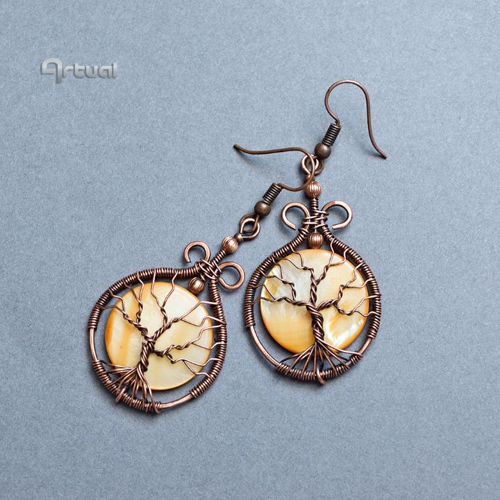 Yellow tree of life earrings - Aniko Hencz art - Jewelry, Earrings - ArtPal