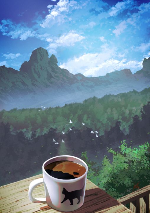 Coffee with a View - Yuki Draws - Drawings & Illustration, Landscapes ...