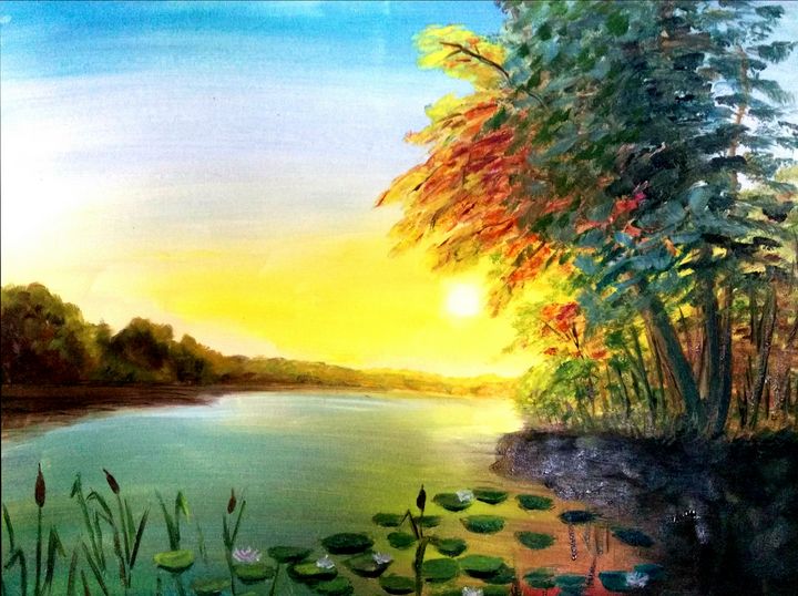 Sunset on a river - NekaTanyaArt - Paintings & Prints, Landscapes ...