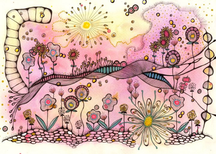 Pink Garden - Jo Ruffell - Drawings & Illustration, Abstract, Organic ...