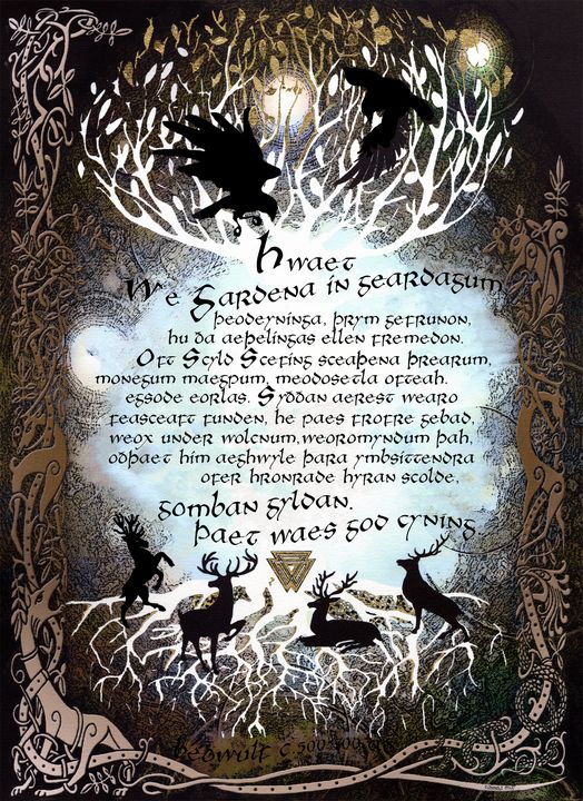 Beowulf Extract Calligraphy Ms - Images by Tannia - Paintings & Prints ...