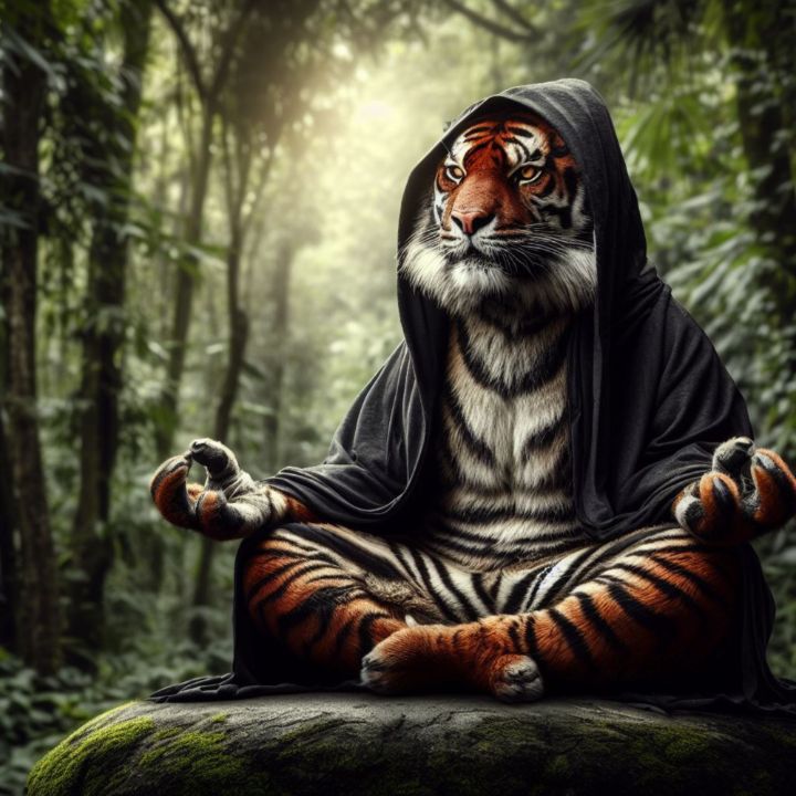 A tiger meditates in the rainforest. - SimeasArt - Digital Art & AI ...