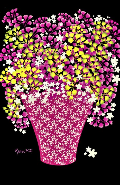Pink & Yellow Floral with Vase - Rene's Gifts - Digital Art & AI ...