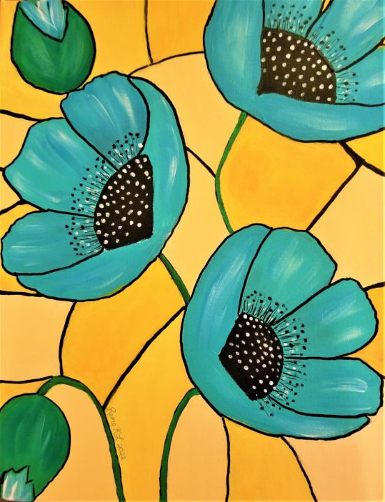 Turquoise Poppy - Rene's Gifts - Paintings & Prints, Flowers, Plants ...