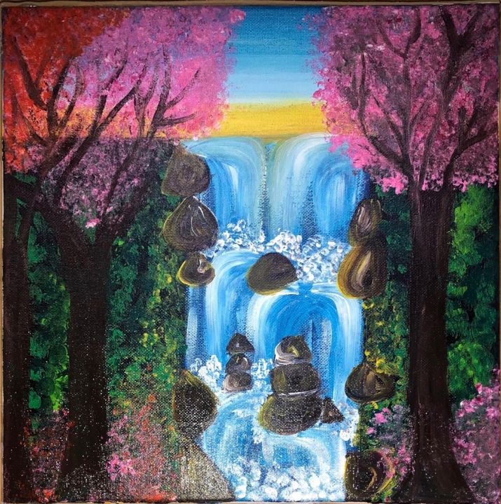 WATERFALL VIEW IN FOREST - Shivali Rani - Paintings & Prints ...