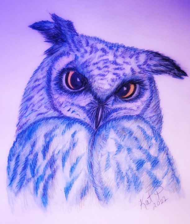 Blue owl - Kat Preston Art - Drawings & Illustration, Animals, Birds ...