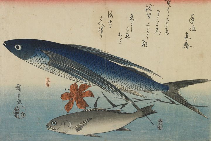 Hiroshige~Flying fish (tobiuo) and w - Treasury Classic - Paintings ...