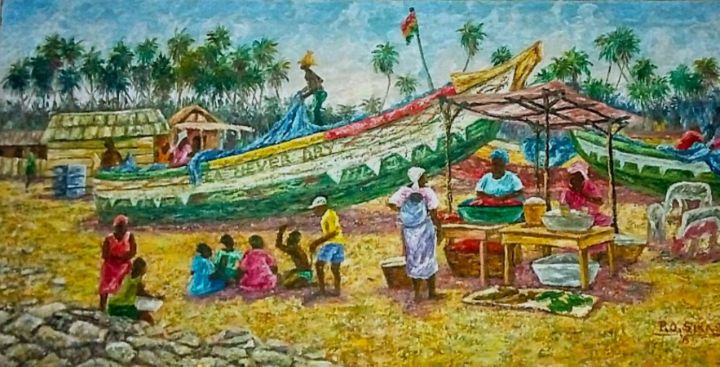 FISHING VILLAGE - P.O. SIKA - Paintings & Prints, Landscapes & Nature ...
