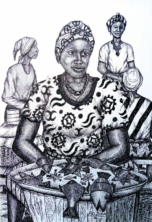 FRESH FISHES - P.O. SIKA - Drawings & Illustration, People & Figures ...