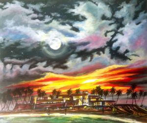 ELMINA CASTLE BY NIGHT - P.O. SIKA - Paintings & Prints, Buildings ...