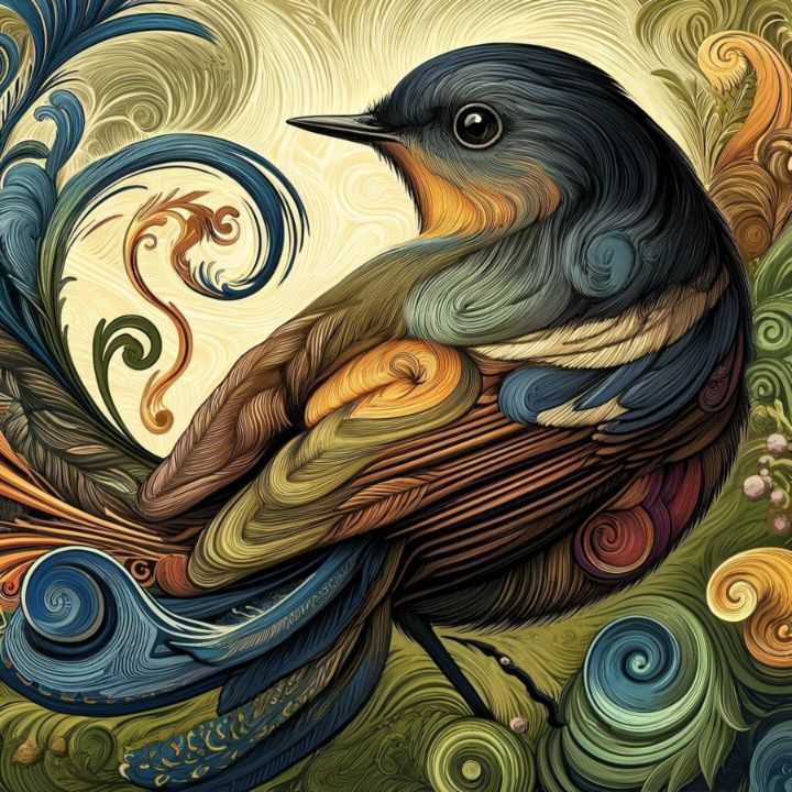 Swirled Feathered Songbird - Te Mahara Taonga - Digital Art & AI ...