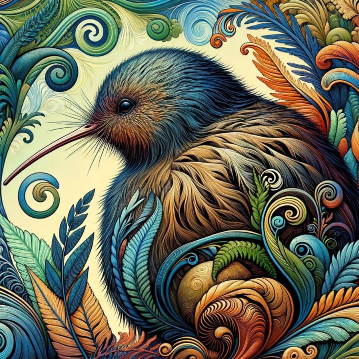 Kiwi in Whirlwind Garden - Te Mahara Taonga - Digital Art & AI, Animals ...