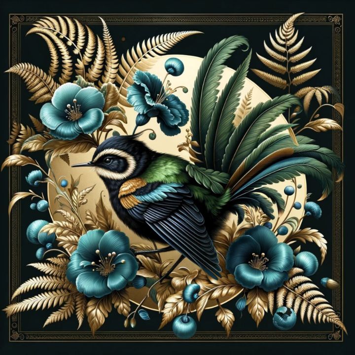 Bird with Lush Botanical Design - Te Mahara Taonga - Digital Art & AI ...