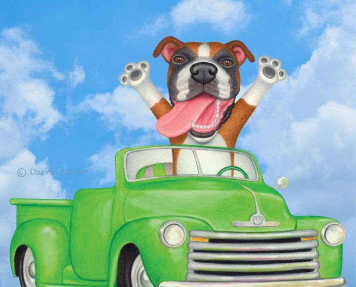 Funny Boxer driving classic truck - Danny Gordon Art - Drawings ...
