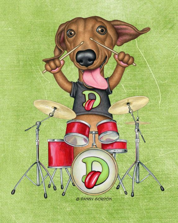 Cute Doxie Dachshund Drummer - Danny Gordon Art - Drawings ...