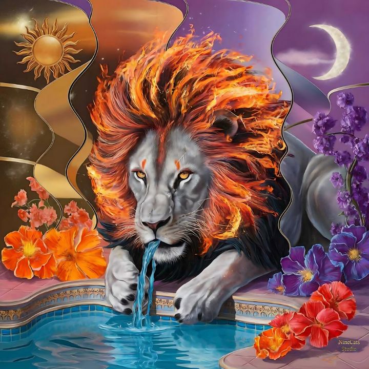 The Fountain Lion - NineCats Studio - Digital Art & AI, Animals, Birds ...