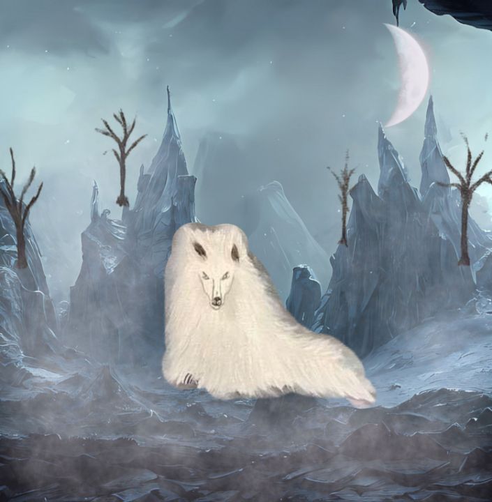 White Direwolf Waiting - Art By Yvonne Sewell - Paintings & Prints ...