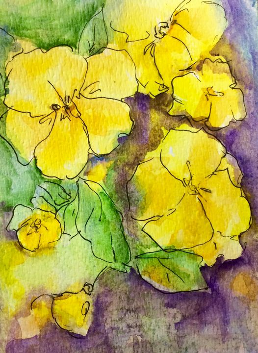 Violets in Gold - Art by Karen Dale - Drawings & Illustration, Flowers ...