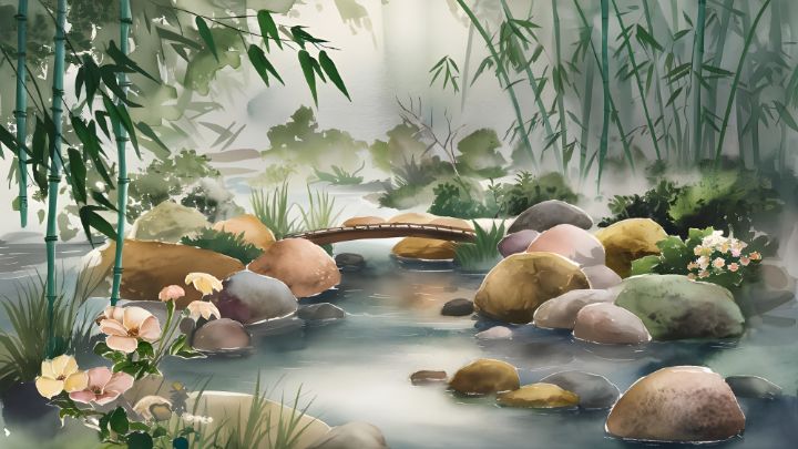 Watercolor Zen Garden Painting - TopArtDigital - Paintings & Prints ...
