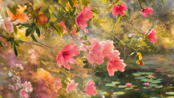 Pink Flower Garden Painting - TopArtDigital - Paintings & Prints ...