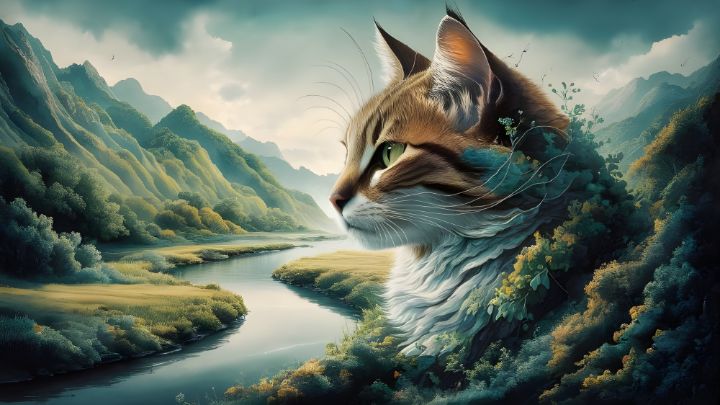 Cat and Nature Integration Art - TopArtDigital - Paintings & Prints ...