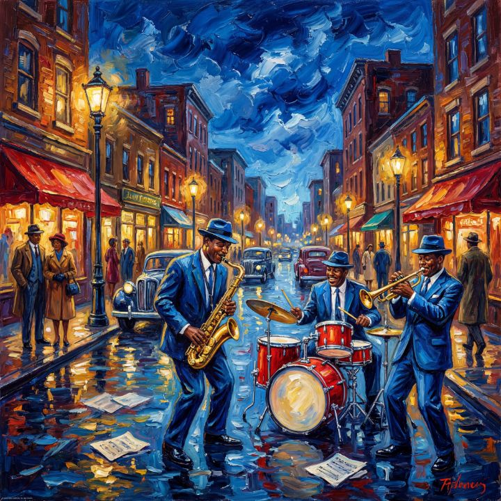 Vintage Jazz Street Night - Sax Jazz Music - Digital Art & AI, People ...