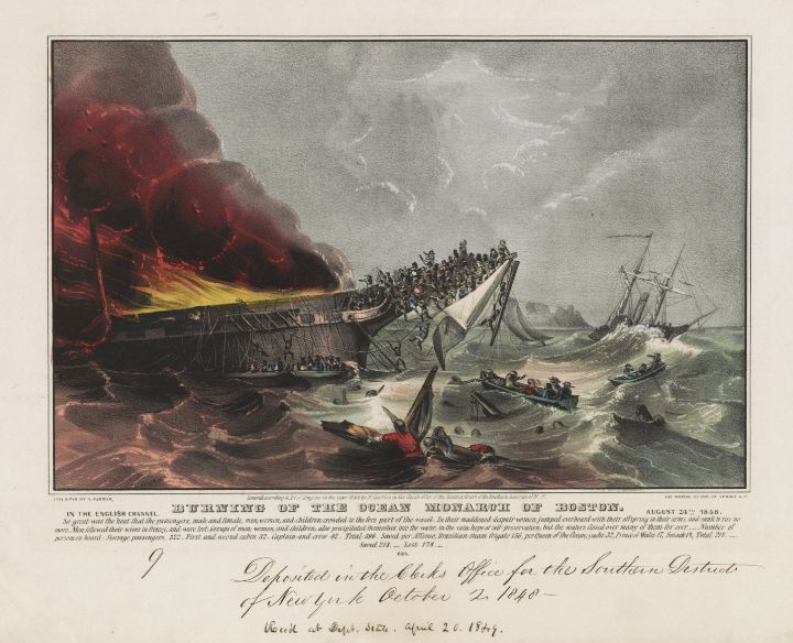 Burning of the Ocean Monarch of Bost - Great Art Library - Paintings ...
