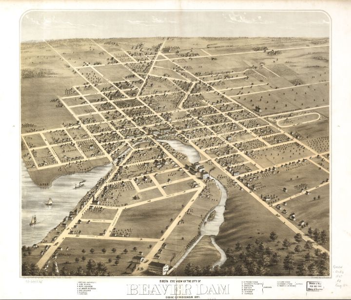 Bird's eye view of the city of Beave - Great Art Library - Paintings ...