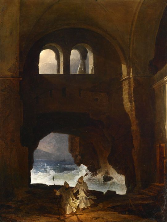 Monks in a monastery courtyard - Great Art Library - Paintings & Prints ...