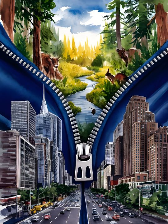 City vs. Nature - Sunshine - Digital Art & AI, Buildings & Architecture ...