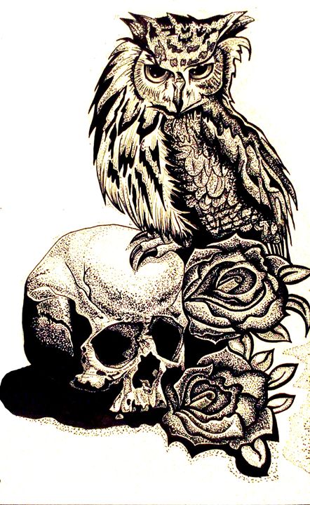 Owl and died roses - Elitha - Drawings & Illustration, Animals, Birds ...
