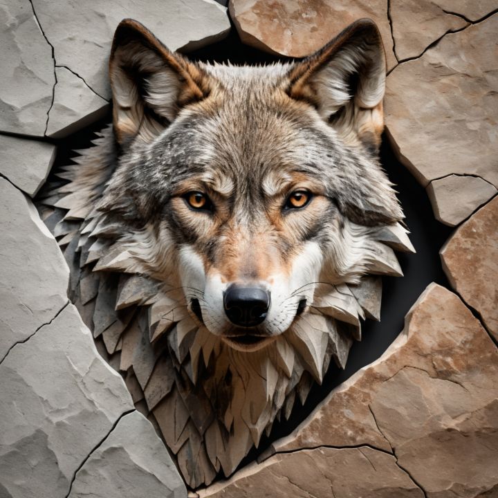 Wolf Emerging Through Stone - RebelPaintBrush - Digital Art & AI ...
