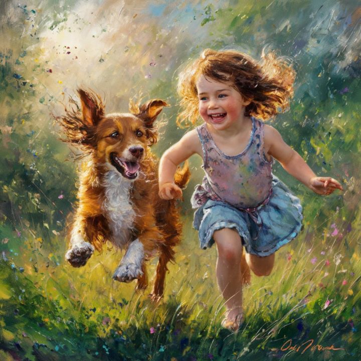 Real oil painting of a girl & a dog - Ohdad - Digital Art & AI, Animals ...